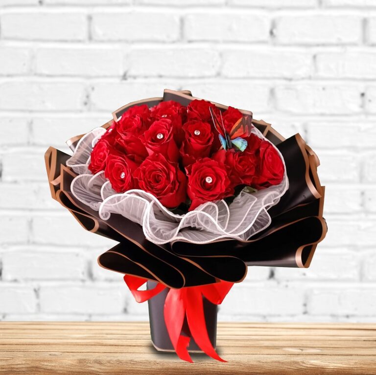 Classy red rose bouquet - Blooming Florist