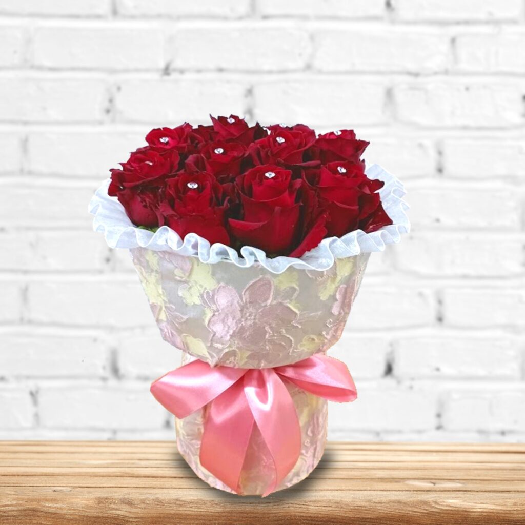 Red rose in chanel style design bouquet - Blooming Florist