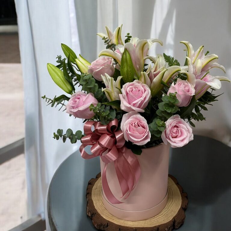 Rose & Lily Box Arrangement by Blooming Florist